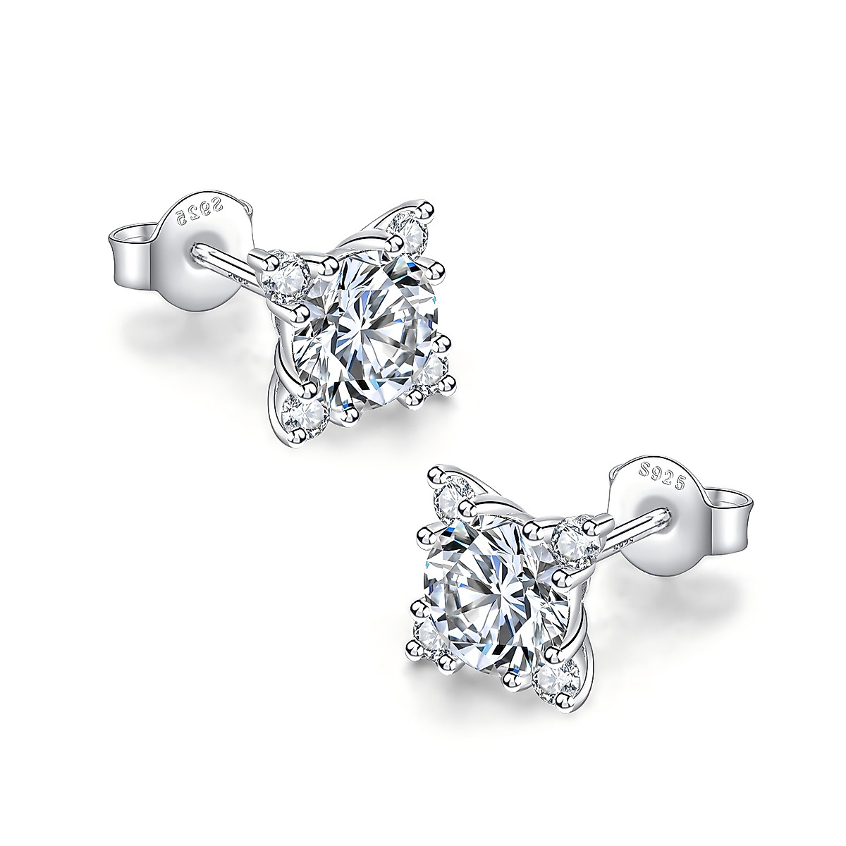 Reapuson Moissanite Stud Earrings D Color VVS1 Clear Round Lab Created Moissanite Earrings 18K Gold Plated 925 Sterling Silver Stud Hypoallergenic Flat Back Earrings for Men Women