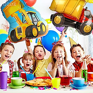 2 Pcs Construction Truck Themed Bulldozer Dump Truck Foil Mylar Balloon Birthday Party Decor Supplies