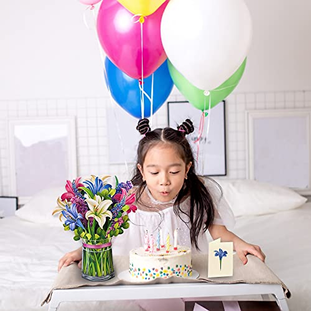 Freshcut Paper Pop Up Cards, Lillies & Lupines, 12 inch Life Sized Forever Flower Bouquet 3D Popup Greeting Cards with Note Card and Envelope