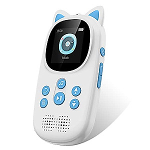 32GB MP3 Player for Kids, 90H Long Battery Life Kids Mp3 Player with Bluetooth 5.0, Oilsky Music Player with FM Radio, HD Speaker, Voice Recorder, Expandable up to 128GB, White & Blue