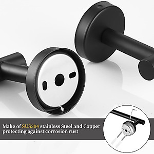 Bathroom Hardware Set, Bathroom Accessories Set Including 16'' Tower Bar, Towel Ring and 2 PCS Towel Hooks (5 Pieces, Black)