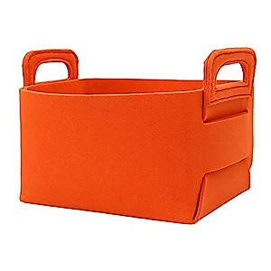 MoiDolf 2 Pack Foldable Storage Baskets for Shelves Decorative Collapsible Storage Cube with Carry Handles Felt Storage Baskets for Organizing Books Toys (Orange, 14.2‘’×9.8‘’×9.1‘’)