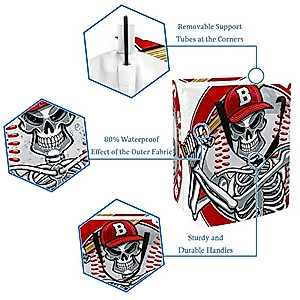Human Skeleton Playing Baseball Print Collapsible Laundry Hamper, 60L Waterproof Laundry Baskets Washing Bin Clothes Toys Storage for Dorm Bathroom Bedroom
