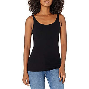 Amazon Essentials Women's Slim-Fit Thin Strap Tank Top, Pack of 2, Black, Medium