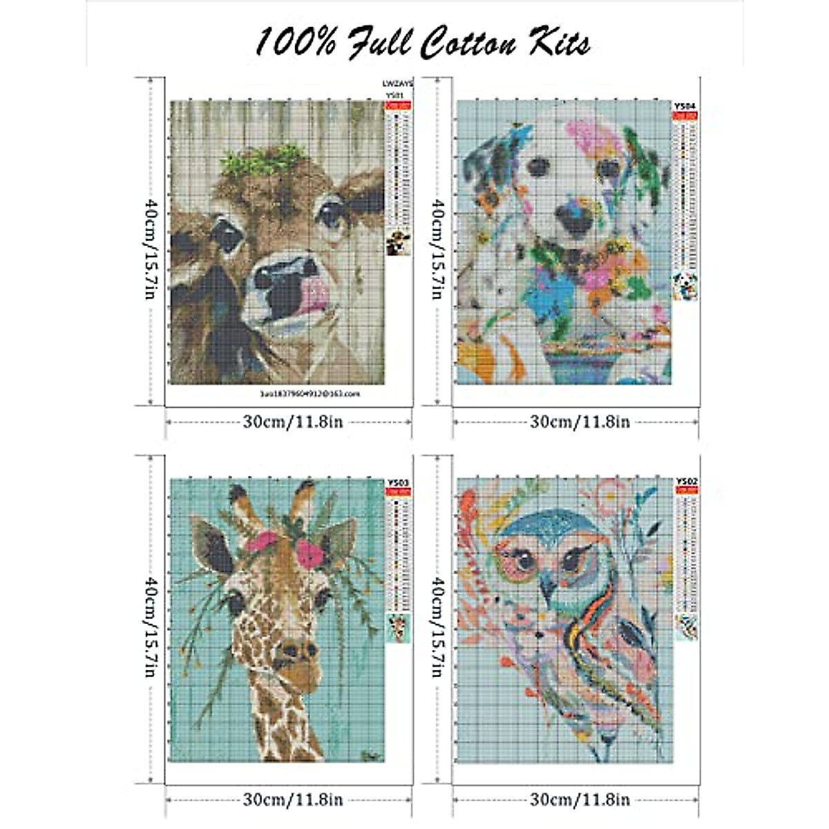 LWZAYS 4 Pack Cross Stitch Kits-Stamped Cross Stitch Kits for Adults Landscape Counted DIY Embroidery Needlepoint Kits Home Decor 12x16inch