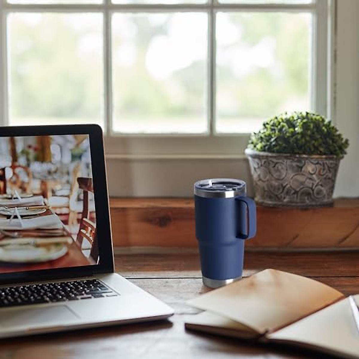 HASLE OUTFITTERS 20oz Tumbler with Lid, Stainless Steel Tumbler with Handle, Metal Insulated Travel Coffee Mug with Handle, Double Wall Vacuum Spill Proof Tumbler Cup, Navy 1 Pack