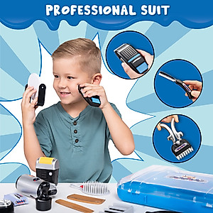 JOYIN 23Pcs Pretend Play Shaving & Grooming Kit for Kid, Boy Girl Barber Set w/ Storage Box, Toddler Hair Cutting Playset w/ Shaver, Scissors, Dryer, Razors for Boys Birthday, Presents Toys