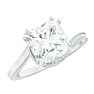 Rosec Jewels Certified Moissanite Solitaire Bypass Engagement Ring for Women | 3.75 Cttw | 8 MM | D-VS1 Quality, 14K White Gold, Size:US 6.50