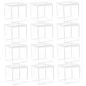 12pcs Items Cm Cases with Mini Container Showcase Candy Lid Cube Clear for Collectibles Storage Small Treat Stackable Plastic Cubes Display Square Case Acrylic Jewelry Containers