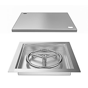 Skyflame 12 inch Square Stainless Steel Drop in Fire Pit Burner Pan with Burner Ring and Protective Cover, Outdoor DIY Firepit Kit for Both Natural Gas and Liquid Propane
