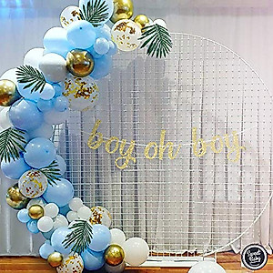 Sweet Baby Co. Boy Baby Shower Blue Balloon Garland Arch Kit for Boy with Greenery Leaves Decorations, Boy Oh Boy Banner, Confetti, Metallic Gold, White, Baby Blue Balloons | Elephant Party Decoration