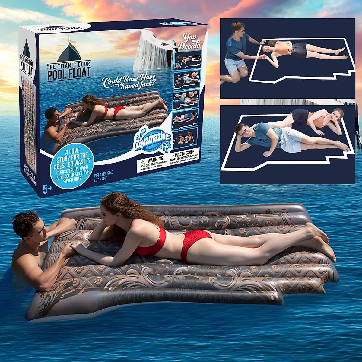The Original Titanic Movie Pool Float- 48"x84" Inflatable Double Sized 2-Person Raft of Floating Door-Fun Swimming Lounger - Could Rose Really Have Saved Jack?- Great Gift for Film Fans & Birthdays