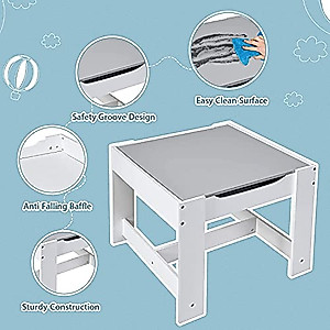 MAT Expert Kids Table & Chair Set, 3 in 1 Children Activity Desk Sets with Storage Drawer, Detachable Blackboard, Multifunctional Toddlers Entertainment Set Ideal for Painting, Reading & Writing