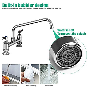 CWM Commercial Sink Faucet 8 Inch Center Commercial Faucets with 12 Inch Swviel Spout Deck Mount Faucet