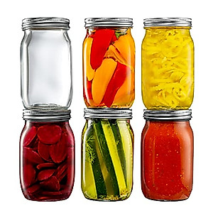 [6 Pack] 32 oz. Wide-Mouth Glass Mason Jars with Metal Airtight Lids and Bands 1 quart Large for Canning, Preserving, & Meal Prep