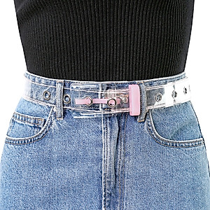 Allegra K Womens Grommet Clear Waist Belt Plus Size Plastic Waist Belts for Jeans Dresses 66-96cm/25.98-37.80" Pink
