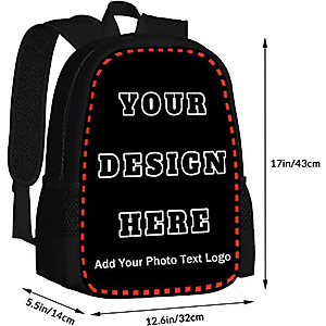 UJDUYSD Custom Backpack for Boy Girl, Custom Personalized Text Image Backpack, Customize Laptop Backpack for Men Women, Custom 17In Casual Travel Backpack