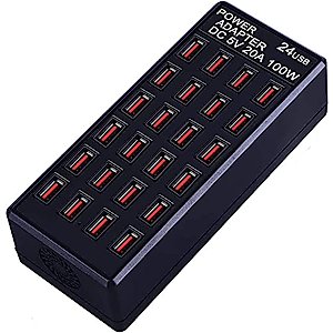 24-Port 100W (20 A) USB Charging Station, Home-Sized Desktop USB Fast Charger, Multiple USB Desktop Chargers for Hotels, Schools, Shops, Shopping malls and Travel