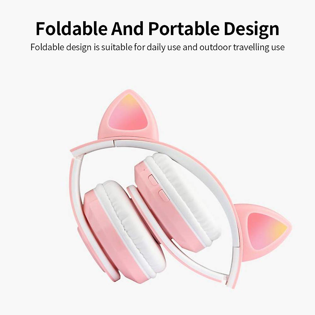 Docooler Cat Ear Headphones, Gaming Headphone with Microphone, Stereo Hi-Fi Soun, Foldable Comfortable, Adjustable Wireless/Wire Over Ear Headset for Girls, Teenagers, Adults, Gaming - Pink