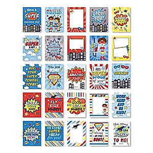25 Superhero School Lunch Box Notes For Kids, Inspirational Motivational Cards For Boys Girls From Mom, Encouraging Notes for Student Children Teens, Thinking of You Positive Affirmations Lol Fun Love