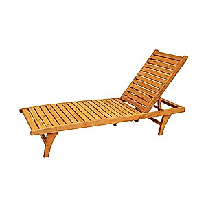 Leisure Season CL7111 Chaise Lounge with Pull-Out Tray - Brown - 1 Piece - Wooden Reclining Outdoor Furniture for Sunbathing, Relaxation - Great Patio, Pool Deck, Garden, Lawn or Beach Lounging Chair