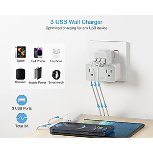 US to UK Plug Adapter, TESSAN Type G Power Converter with 2 Outlets 3 USB Charger, Ireland Travel Adaptor for USA to England Scotland Kenya Dubai London British Qatar Irish Hong Kong