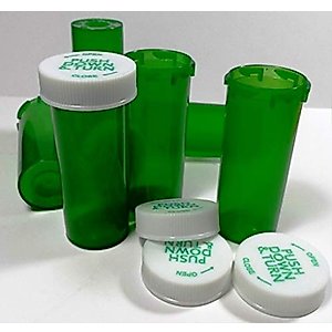 Plastic Prescription Green Vials/Bottles 100 Pack w/Caps Large 20 Dram Size-Pharmaceutical Grade-The Ones We Sell to Pharmacies, Hospitals, Physicians, Labs