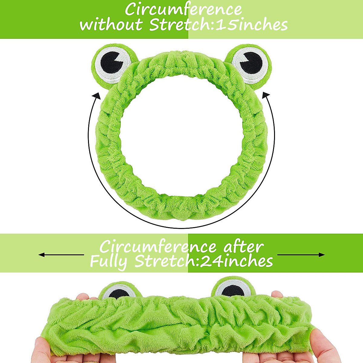 3 Pieces Frog Headband Frog Eye Elastic Headband Cute Frog Headband for Face Washing Frog Head Wrap Green Funny Hair Band Elastic Turban Headbands for Girls Women Shower Spa Yoga Beauty Skincare