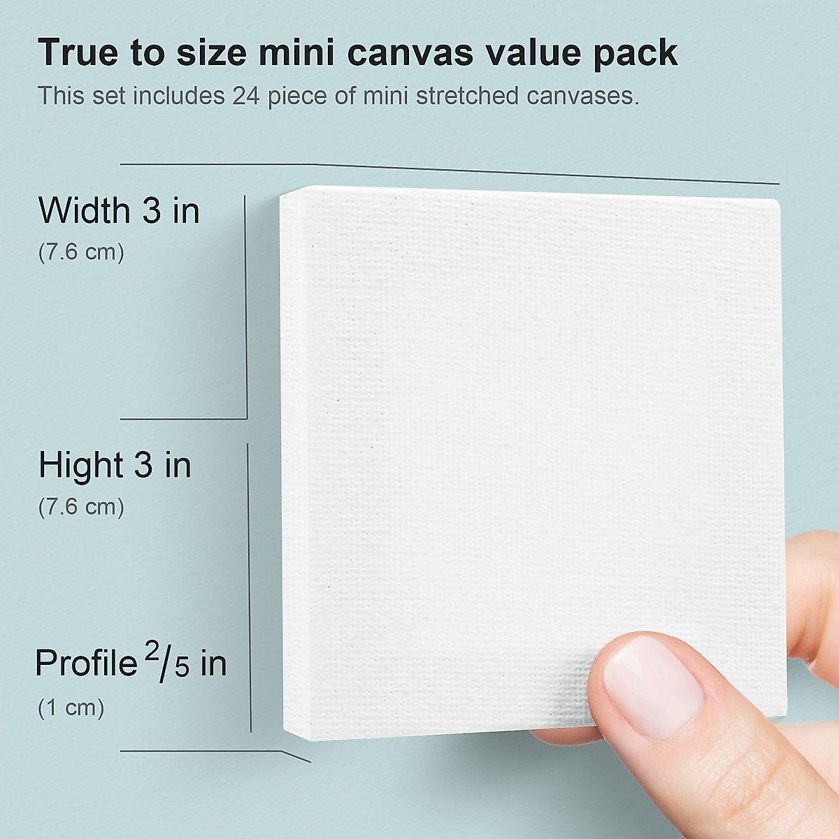AUREUO Mini Stretched Canvas - 3x3 Inch/24 Pack - 2/5 Inch Profile Small Square Canvas - Gift Set Bulk Pack Canvases for Acrylic Painting & Craft