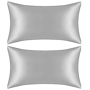 Satin Pillowcase, DIGHEIGG Silk Pillowcase for Hair and Skin, Pillow Cases for Sleeping Set of 2 with Envelope Closure (Dark Grey, 20 ×30 inches)