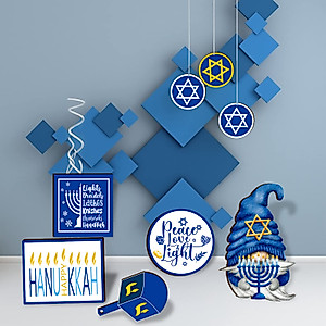 10 Pieces Happy Hanukkah Tiered Tray Decor-Hanukkah Wood Signs Decor with Star of David, Hanukkah Gnome, Mini Menorah, Hanukkah Party Wooden Decor for Hanukkah Farmhouse Home Table Decor