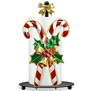 Shellwei Candy Cane Christmas Paper Towel Holder with Round Base Christmas Bathroom Decor Rustic Paper Towel Dispenser Kitchen Paper Holder Stand for Countertop Toilet Home Accessories