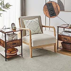 Anrigeail Nightstand Set of 2 with Charging Station, Bedside Tables with Storage Shelf & Drawer, End Table with 2 USB Ports and 2 Outlets, Night Stand for Bedroom, Living Room, Brown