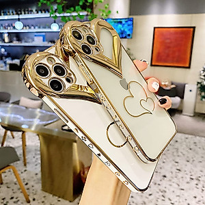 BANAILOA Compatible with Phone 13 Pro Max Cute Case, Plating 3D Love Heart Luxury Case for Women Camera Protective Soft TPU Girly Case Cover Design for Phone 13 Pro Max- 6.7 inch (Clear)