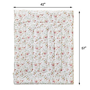 Joyreap 4 Piece Cotton Toddler Bedding Set for Girls, Pink Flowers on White Design, Soft Breathable Cotton Toddler Comforter Set, Includes Quilted Comforter, Fitted Sheet, Top Sheet, and Pillow Case