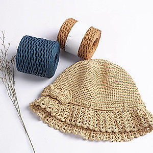 Altsuceser Hand Crocheting Straw Braided Yarn, DIY Knit Yarn Straw Raffia Yarn Crochet Cotton Straw Braided Thread for Summer Sun Hat, Beach Bag Navy Blue