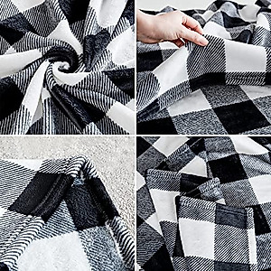 Touchat Fleece Throw Blankets, Black and White Buffalo Plaid Throw Blanket for Couch Sofa Bed, Soft Warm Fuzzy Cozy Plush Checkered Blanket, Lightweight Farmhouse Decor 50" x 60"
