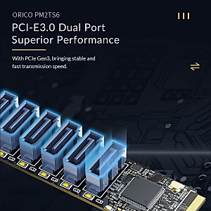 ORICO M.2 PCIe M Key to 6 x SATA 6Gbps Adapter Card for Desktop PC Support RAID-PM2TS6