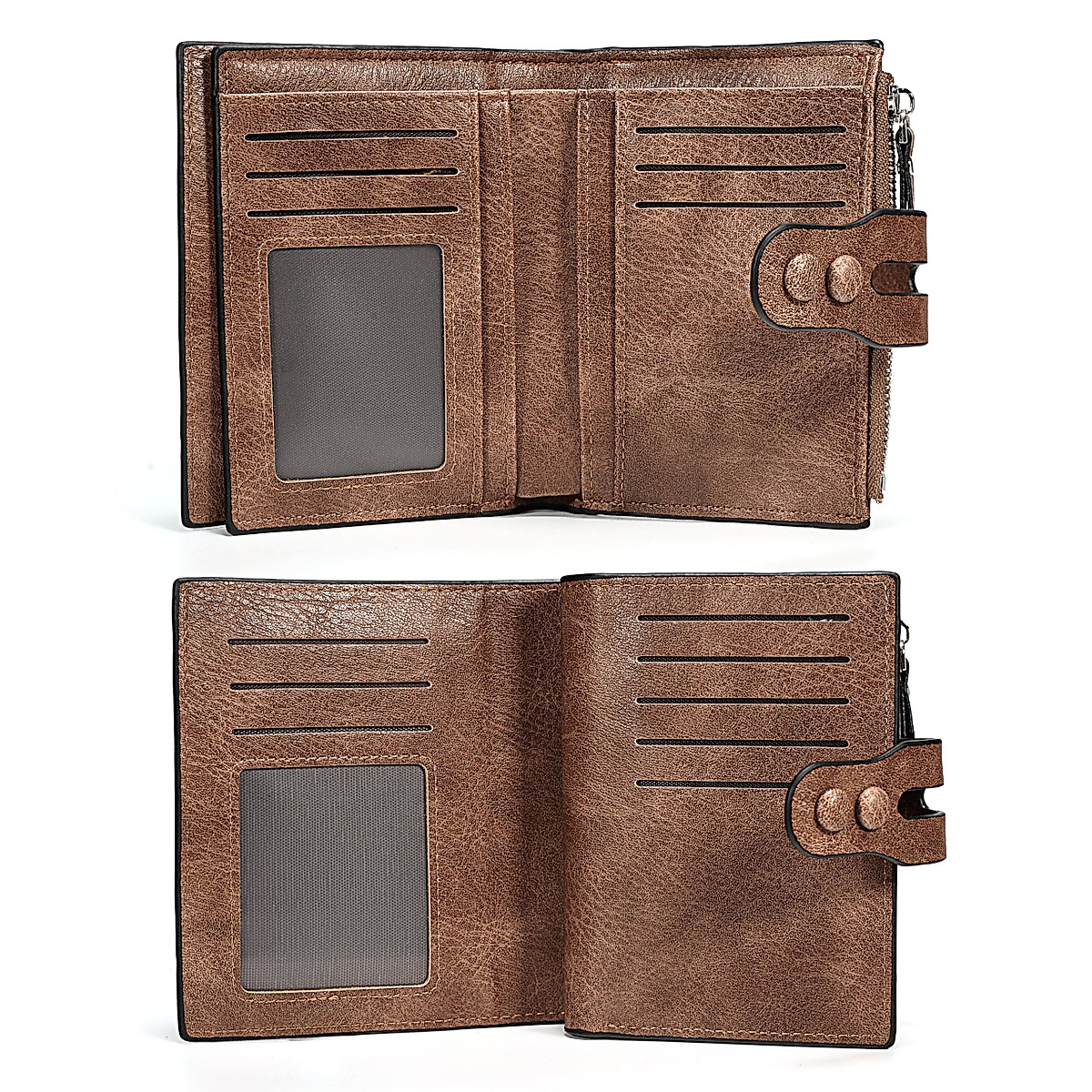 UTO Womens Wallet RFID Blocking PU Leather Bifold Snap Card Holder Money Coins Organizer Purse Brown