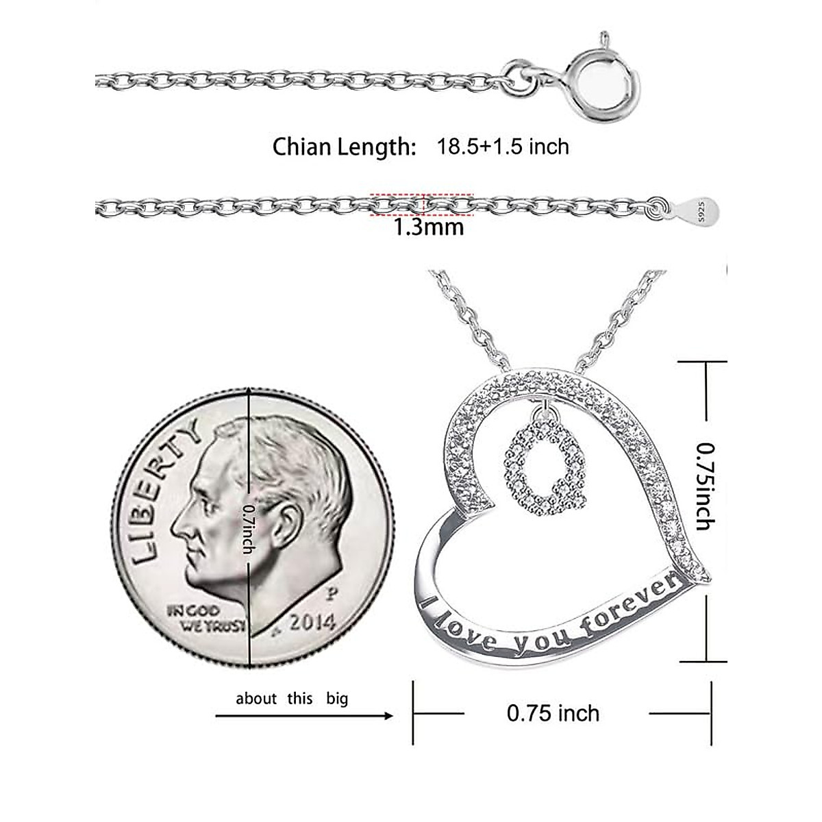 ITS4YEO 925 Sterling Silver Forever Love Heart Pendant Initial Necklaces Silver Necklace Zircon Pendant Necklaces for Women Jewelry Gift for Women Wifes Her Valentines Gift(R)