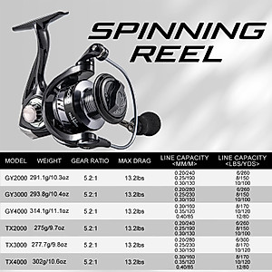 Goture 2Pcs Spinning Fishing Reel, Saltwater Freshwater Spinning Reel, Size 2000, 3000, 4000, Right/Left Handle Position, Ultra Smooth Lightweight Fishing Gear