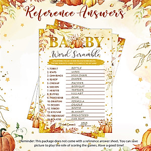 Fuutreo 145 Pieces Thanksgiving Baby Shower Party Games Sets, 125 Pumpkin Theme Baby Shower Games Paper Cards with 20 Editable Pencils Gifts for Fall Harvest Family Party Game Supplies