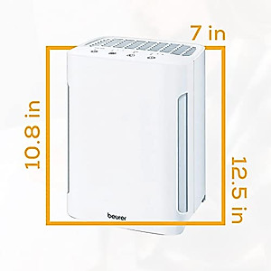 Beurer LR210 Air Purifier for Home, 3-Layer H13 True HEPA Filter System, 3 Fan Settings, Clean Ambient Air, Air Filter for Allergies & Pets, Cleaner with Sleep Mode & Timer
