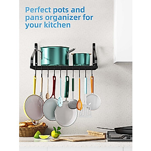 MUDEELA Pots and Pans Organizer for Cabinet Pan Organizer Rack for Cabinet with 3 DIY Methods and Wall Mounted Hanging Pot Rack for Kitchen, Cookware, Bathroom Bundle