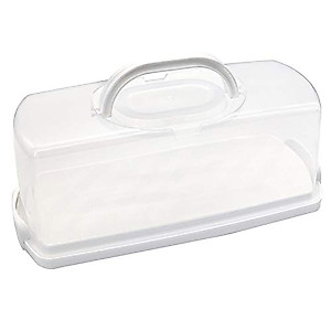 FEOOWV Portable Plastic Rectangular Loaf Bread Box with Transparent Lid, Bread Keeper for Carrying and Storing Loaf Cakes,Banana Bread,Pumpkin Bread,Quick Breads (White)