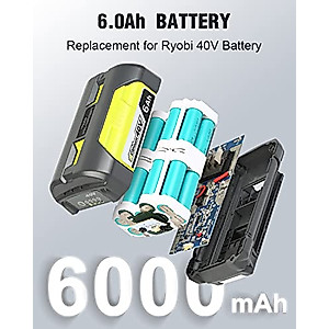COOMYXIN 6.0Ah 40V Battery Replacement for Ryobi 40V Battery OP4040 OP4026 OP4030 OP4050 OP4060A，Compatible with Ryobi 40-Volt Battery Power Tools