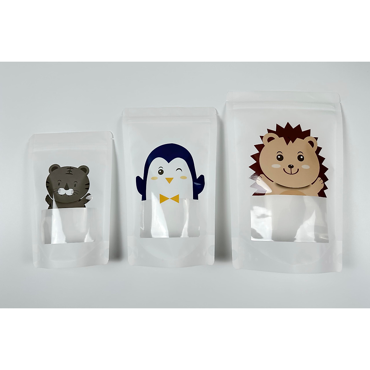 Cute Animal Goodies Bags | Reusable Stand Up Pouch with Clear Window | Zipper Closure | Resealable | Heat-Sealable | Great for Gift & Small Business (3 SIZE, 24, Count)