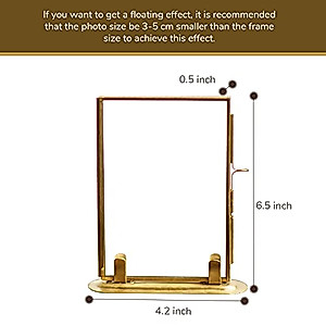 Hline Living Gold Picture Frames 4x6, Brass Floating Frame Glass Metal w/Stand Base, Photo Display for Home Wedding Office Tabletop Shelf
