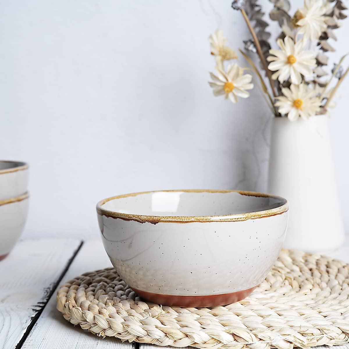 Bosmarlin Ceramic Cereal Bowl Set of 4, 26 Oz, Soup Bowl, Dishwasher and Microwave Safe (Grey, 6 in)