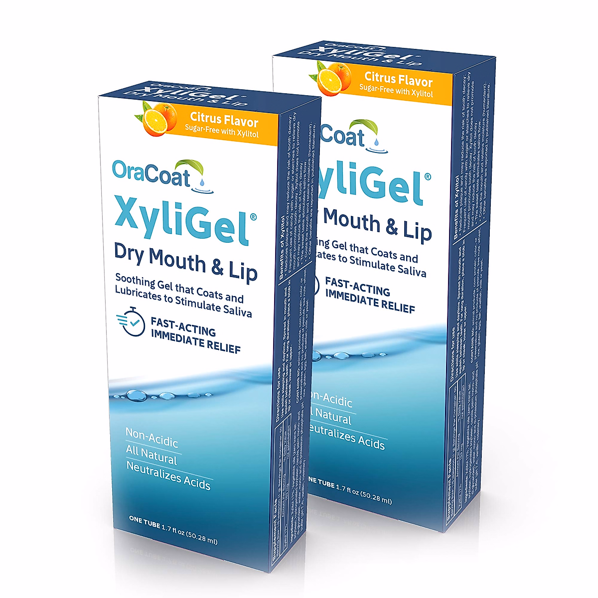 OraCoat XyliGel, Soothing Dry Mouth & Lip Moisturizing Relief Gel, 1.7 Fl Oz, 2 Pack, Citrus with Xylitol, Sugar Free Dry Mouth Gel, Helps Stimulate Saliva, Non-Acidic, Daytime & Night Time Use